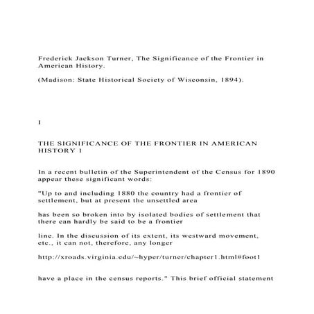 Frederick Jackson Turner, The Significance of the Frontier in .docx