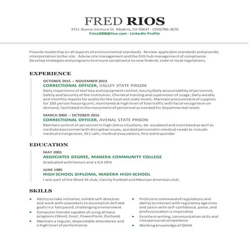 Fred Rios resume | PDF