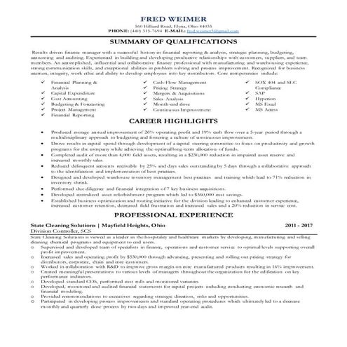 Fred weimer resume | DOCX