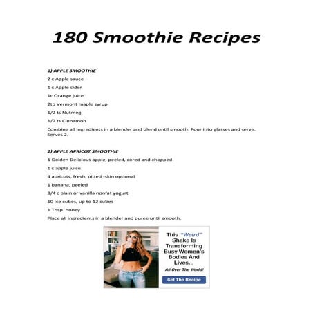 Free 180 Smoothie Recipes | PDF