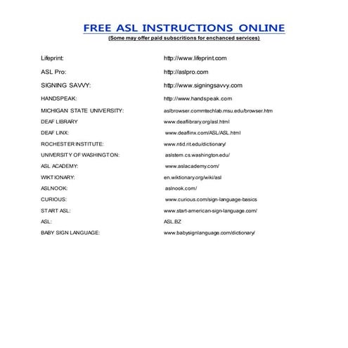 Free asl instructions online | DOC
