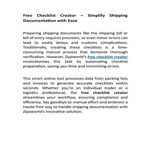 Free Checklist Creator – Simplify Shipping Documentation with Ease | PDF