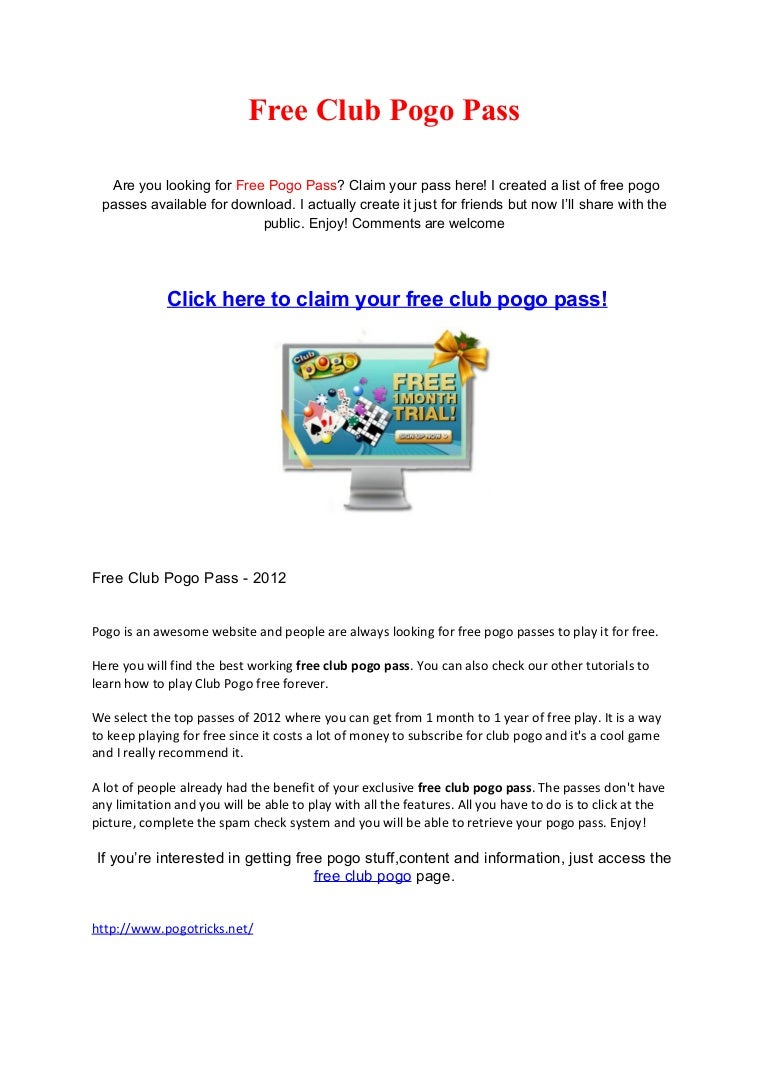 Free Club Pogo Membership Pass 2019 Codes