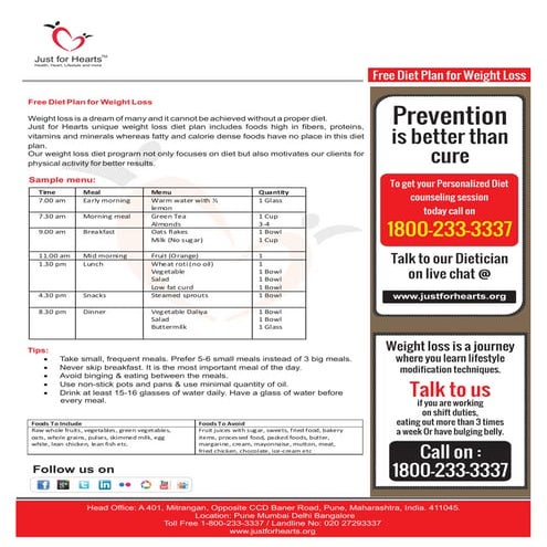 Free Diet plan for weight loss | PDF