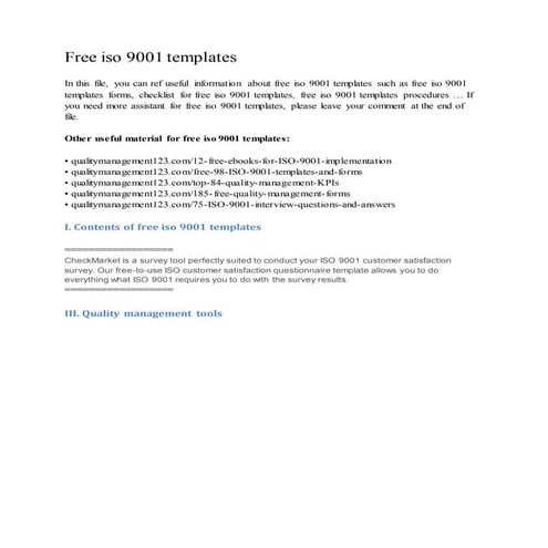 Free iso 9001 templates | PDF