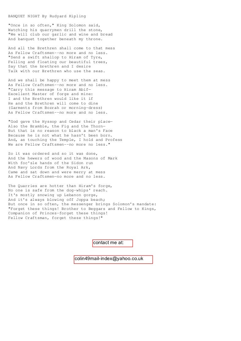 Freemasonry 011 banquet night by rudyard kipling