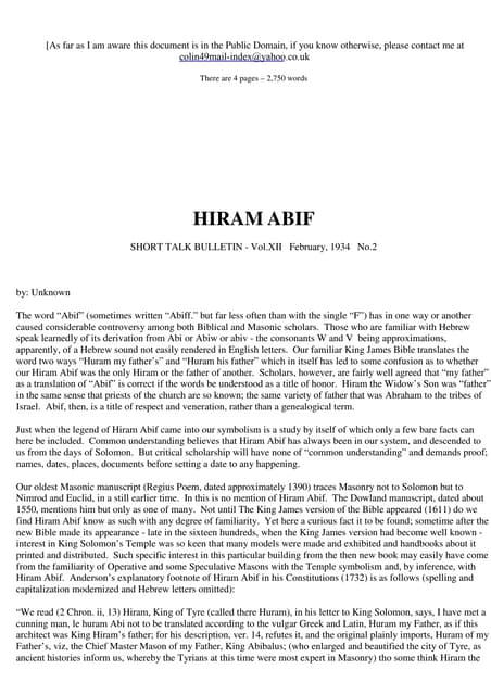 Freemasonry 165 the legend of hiram abiff | PDF