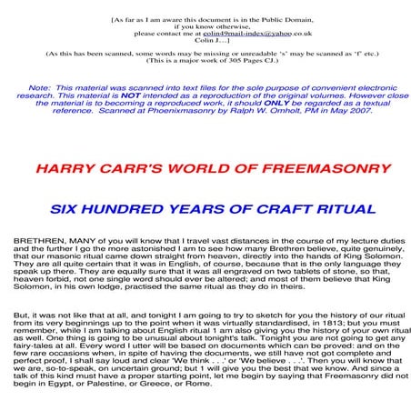 Freemasonry 133 harry carr's world of freemasonry | PDF