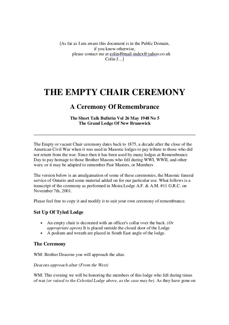 Freemasonry 159 the empty or vacant chair