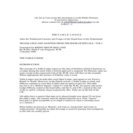 Freemasonry 173a the table lodge of the netherlands | PDF