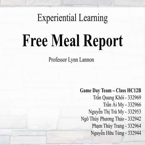 Free meal report | PPTX | Business | Business and Finance