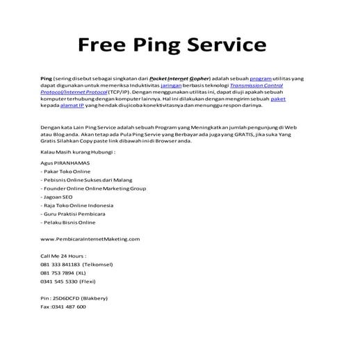 List Free Ping Service - 19 November 2013 | DOCX