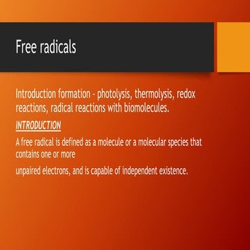free radicals presentatoin in biochemistry | PPTX