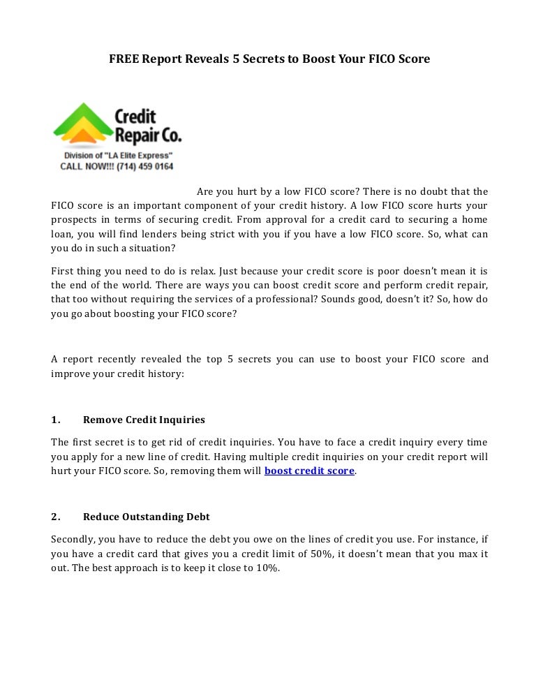FREE Report Reveals 5 Secrets to Boost Your FICO Score