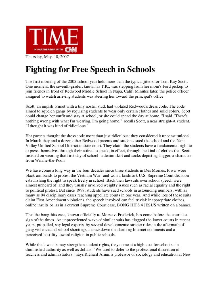 Free speech in schools Article from Time Magazine