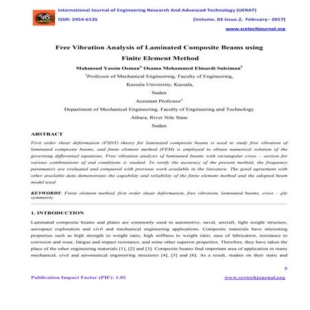Free Vibration Analysis Of Laminated Composite Beams Using Fem Pdf