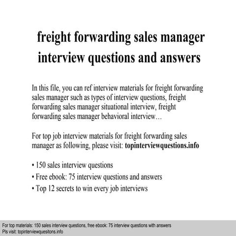 Freight forwarding sales manager interview questions and answers | PPT