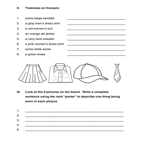 French 2 quiz colors and clothing part 2 | PDF