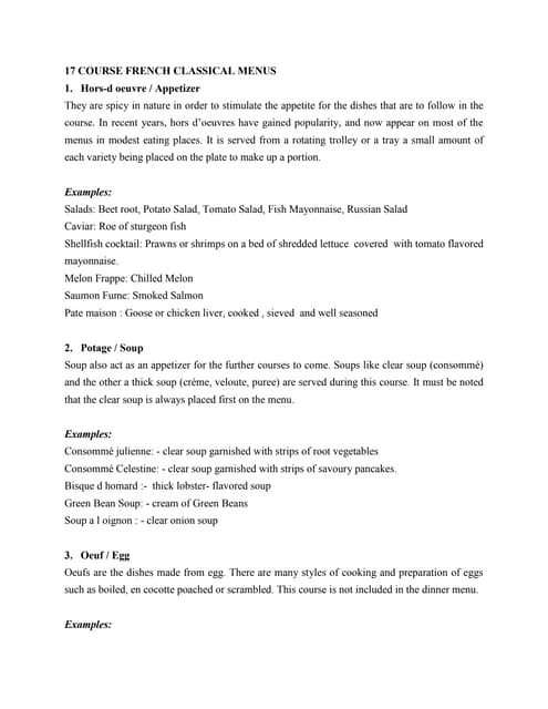 French classical menu with description and examples | PDF | Cooking ...