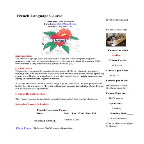 French curriculum course | DOCX