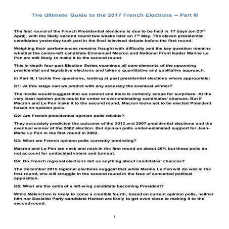 Public Lecture Slides (5.17.2017) Analysis of the French Elections | PDF