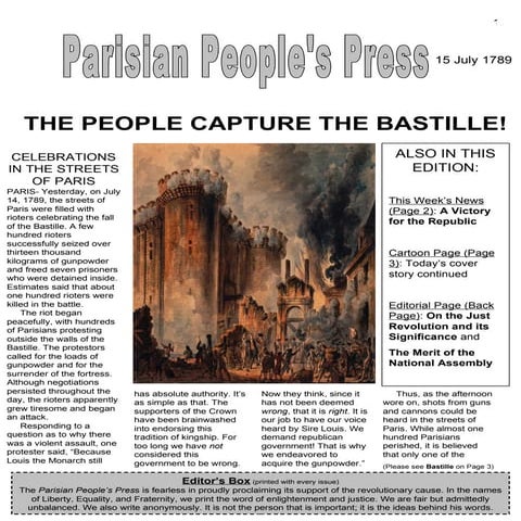 French revolution project the parisian people's press | PPT