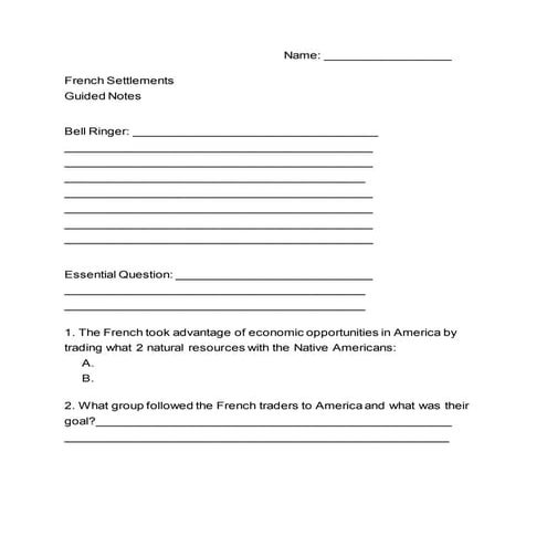 French Settlements- Guided Notes | PDF