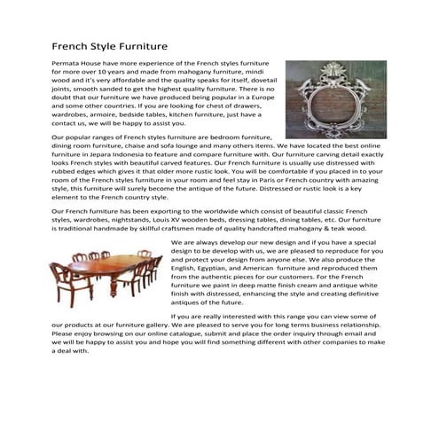 French style furniture | DOCX | Woodworking | Arts and Crafts