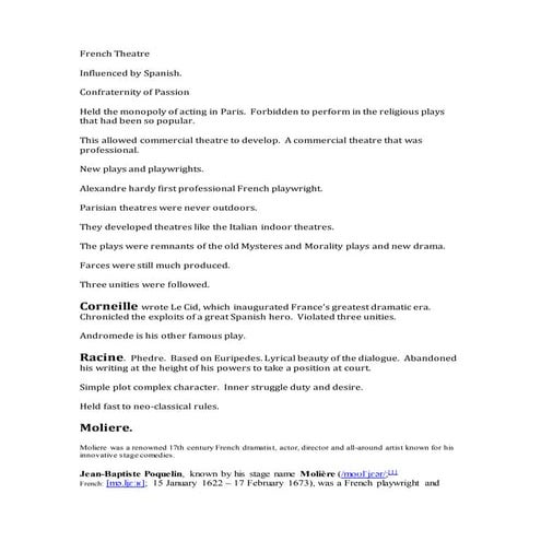 French theatre | DOCX | Comedy | Genres