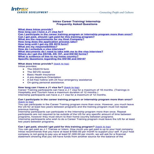 Intrax Career Training/Internship Frequently Asked Questions | PDF
