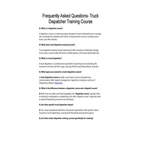 Frequently Asked Questions- Truck Dispatcher Training Course- Avaal ...