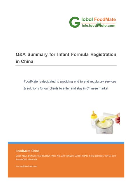 Process guidelines for foreign companies exporting infant formula to ...
