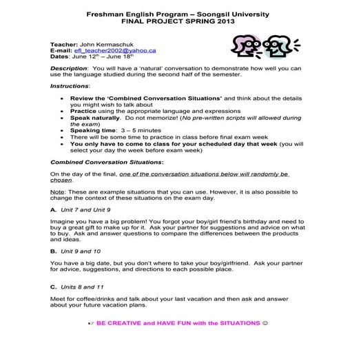 Freshman english program final project-spring 2013 | PDF