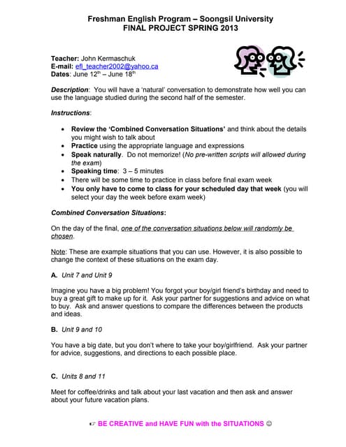 Final project combined conversation situations - language expressions | PDF