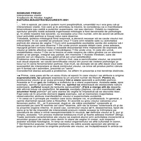 Freud interpretarea viselor | DOC