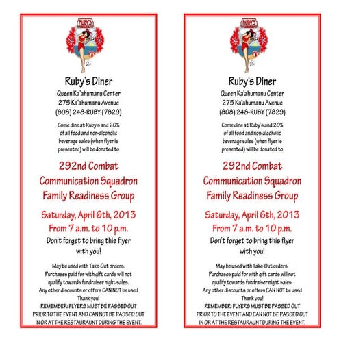 292nd Combat Communication Squadron Family Readiness Group Fundraiser ...