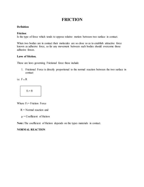 Friction | PPT | Physics | Science