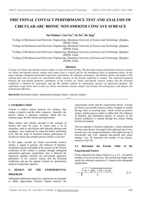 Frictional Contact Performance Test And Analysis Of Circular Arc Bionic