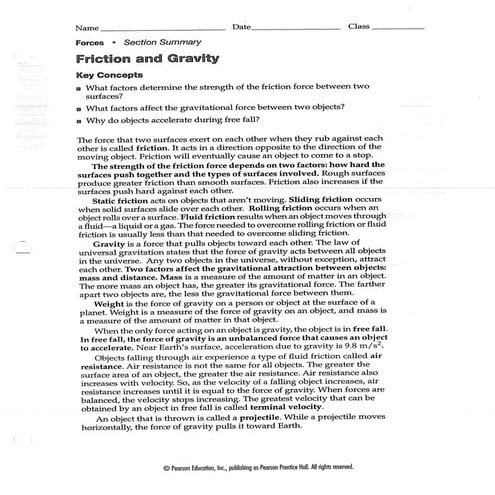 Friction and gravity worksheet | PDF