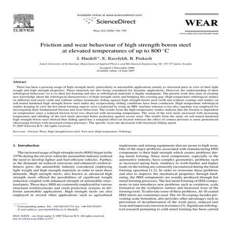 Friction and wear behaviour of high strength boron steel | PDF