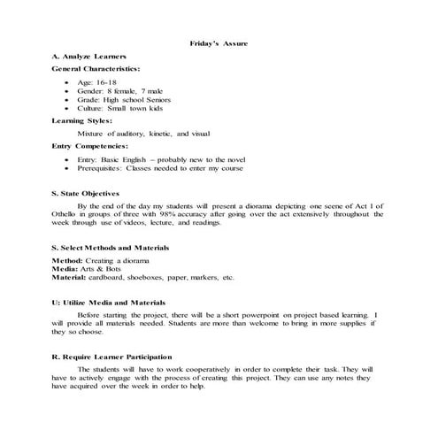 Othello: Act 1 Unit Plan | PPTX