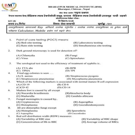MCQ for Lab Technician | PDF