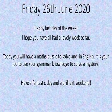 Friday 26th June 2020 | PPT