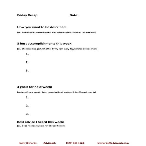 Friday recap - Celebrate this week - Look forward to next week | PDF