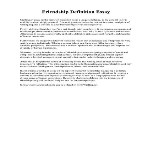 Define Friendship Essay | PDF