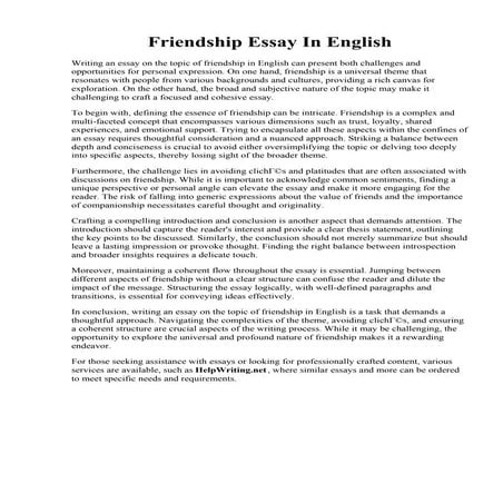 Friendship Essay In English | PDF