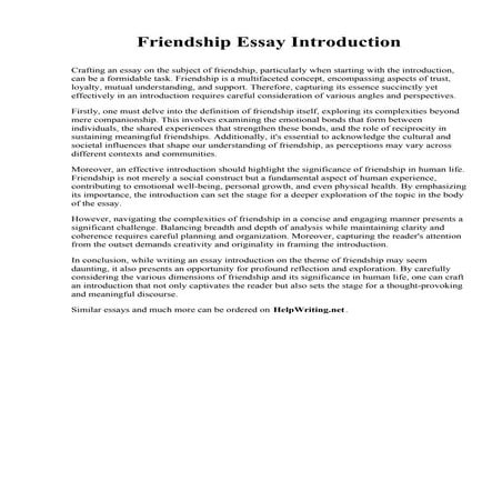 Friendship Essay Introduction. Waldorf University | PDF
