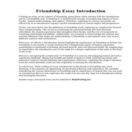 Friendship Essay Introduction. Essay on Friendship Importance of ...