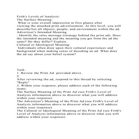 Friths Levels of AnalysisThe Surface Meaning What is your ove.docx