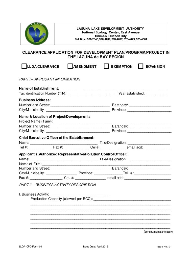 LLDA Clearance Application Form (MS Word Format)